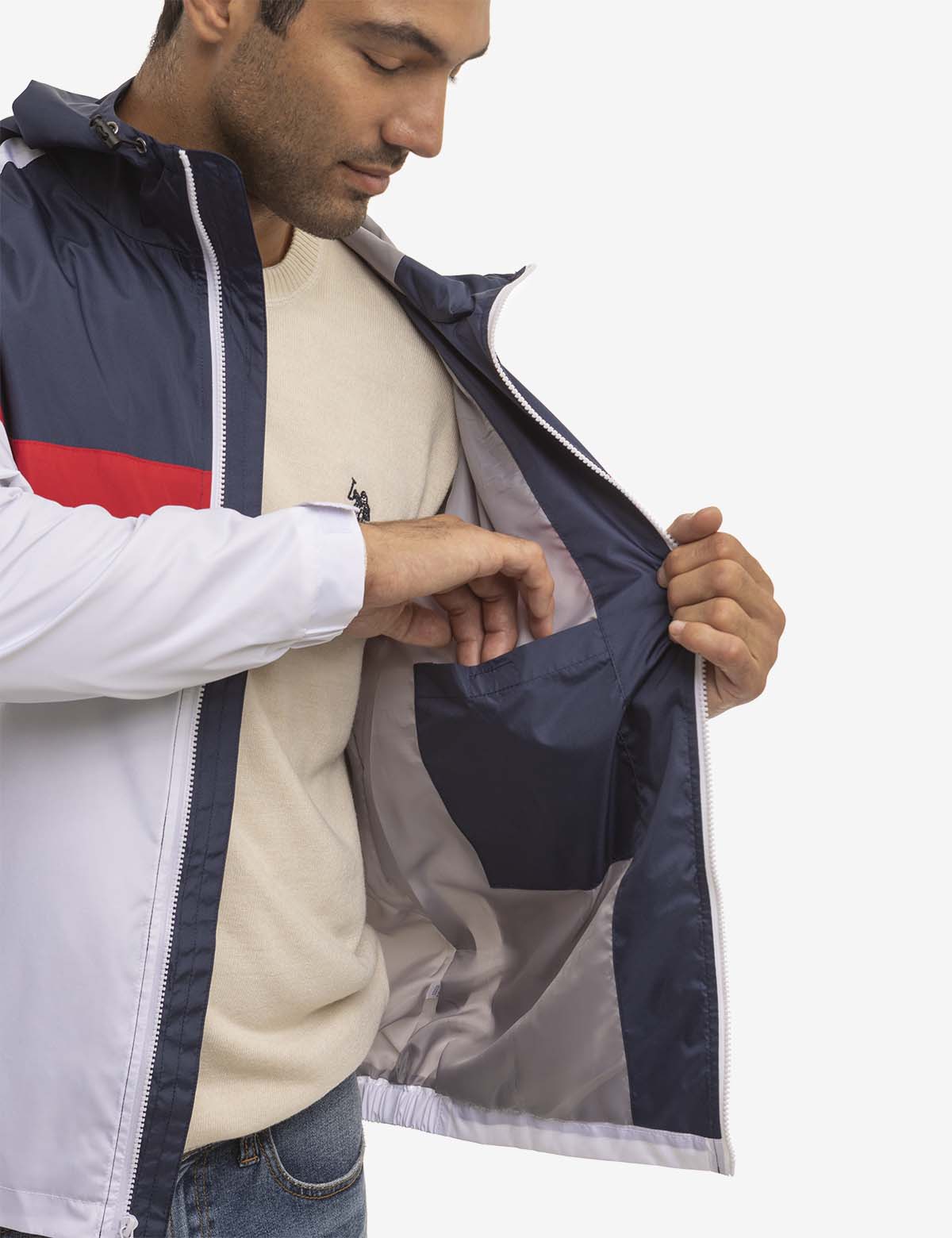 TRICOLOR HOODED WINDBREAKER– U.S. Polo Assn.