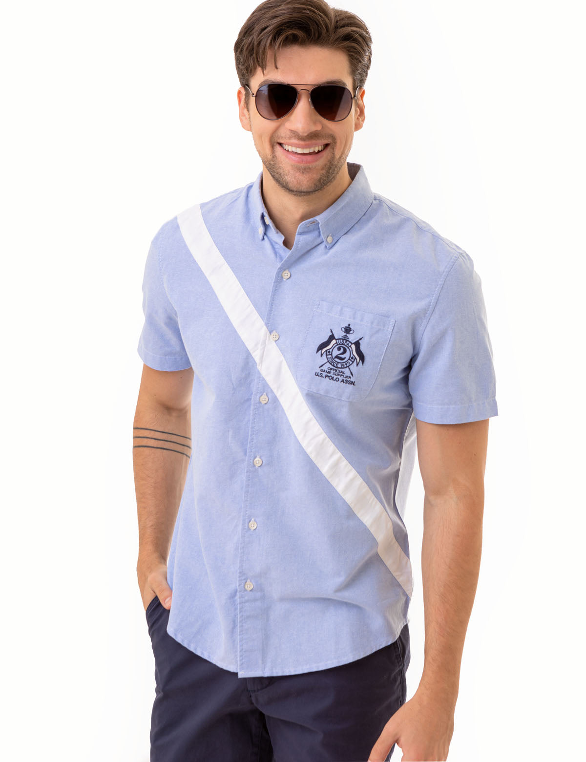 SOLID DIAGONAL STRIPE OXFORD WOVEN SHIRT– U.S. Polo Assn.