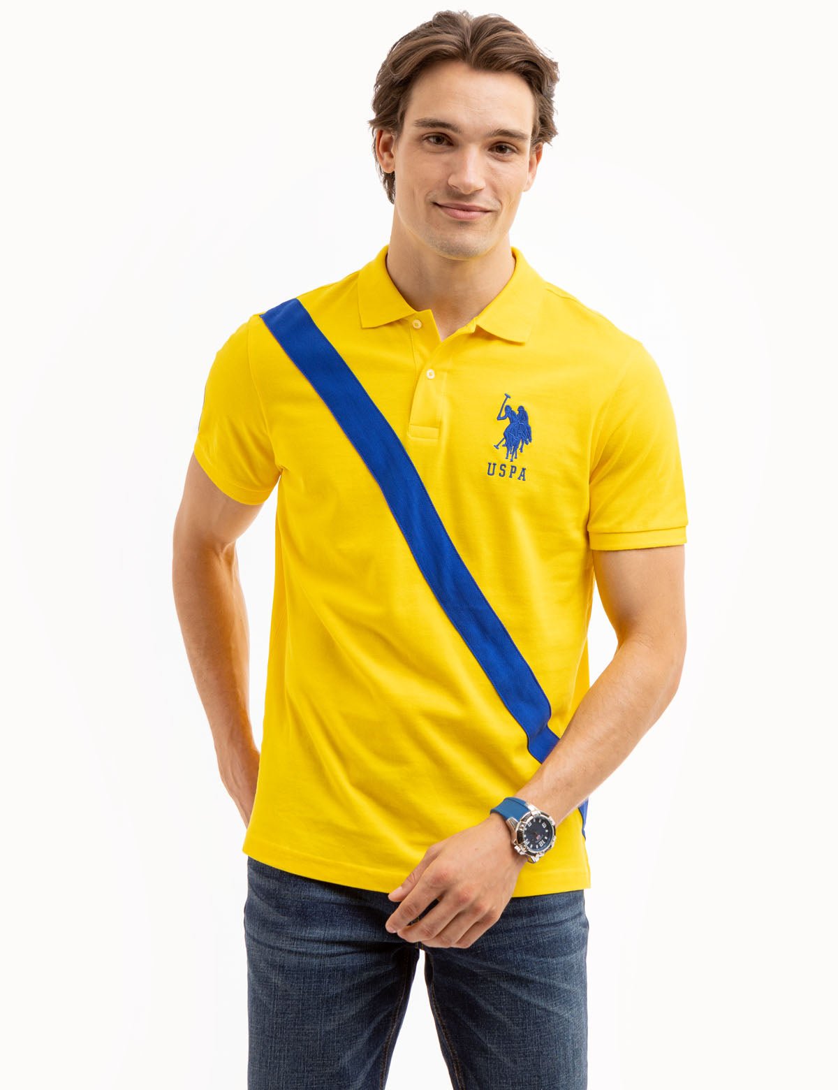 DIAGONAL SASH FRONT PIQUE POLO SHIRT– U.S. Polo Assn.