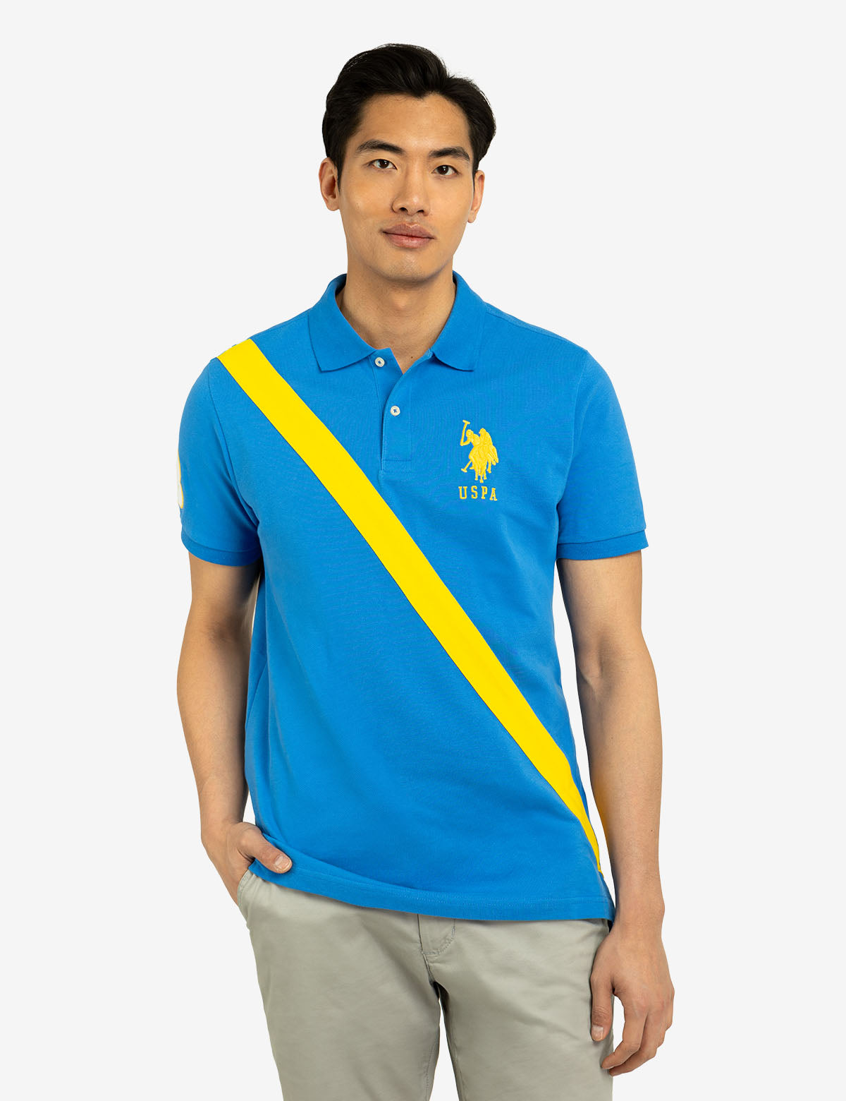 DIAGONAL SASH FRONT PIQUE POLO SHIRT– U.S. Polo Assn.