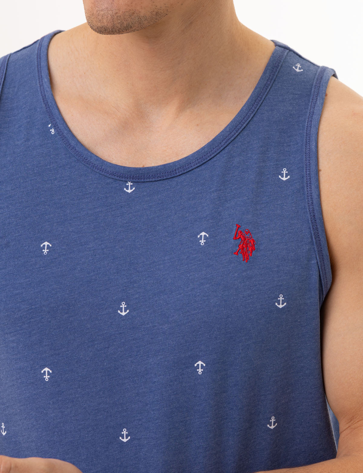 ALL OVER ANCHOR PRINT JERSEY MUSCLE TANK– U.S. Polo Assn.