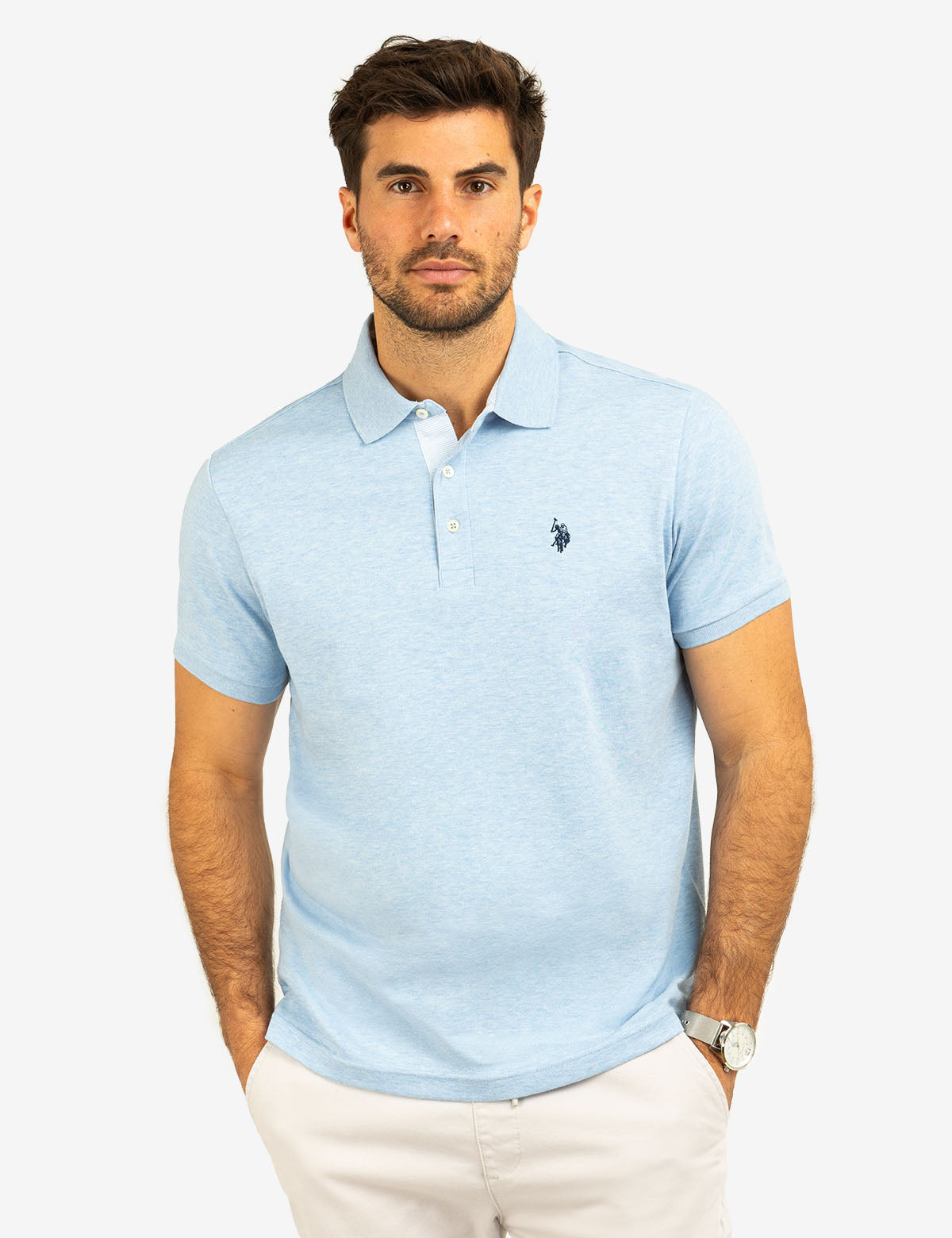 SOLID INTERLOCK POLO SHIRT WITH WOVEN TRIM– U.S. Polo Assn.