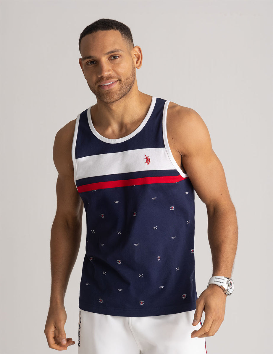 ALL OVER PRINT COLOR BLOCK JERSEY MUSCLE TANK– U.S. Polo Assn.