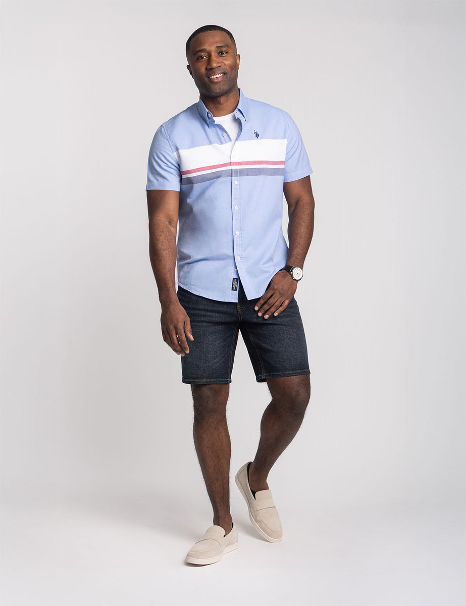 SHORT SLEEVE COLOR BLOCK CHEST STRIPE SHIRT– U.S. Polo Assn.