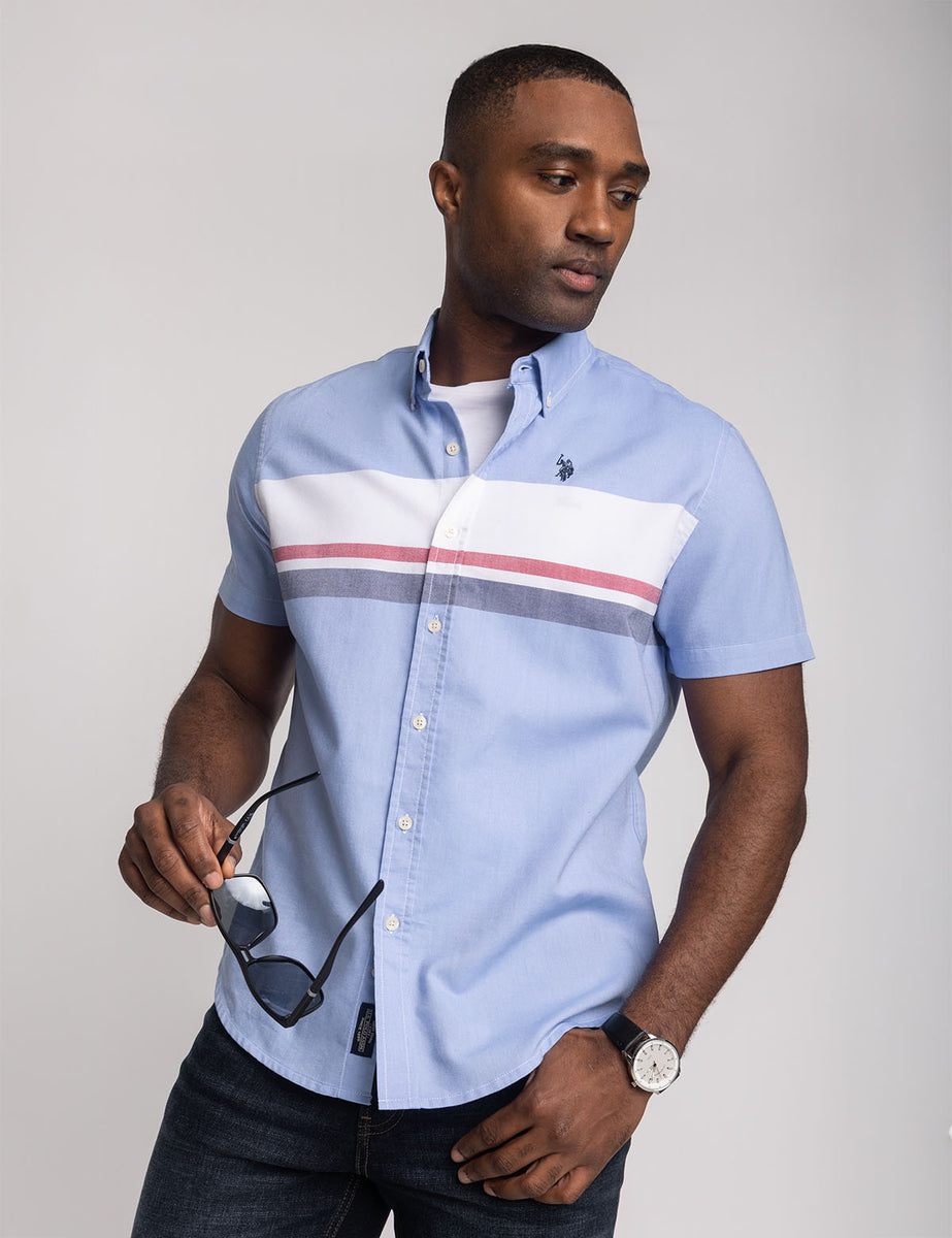 SHORT SLEEVE COLOR BLOCK CHEST STRIPE SHIRT– U.S. Polo Assn.