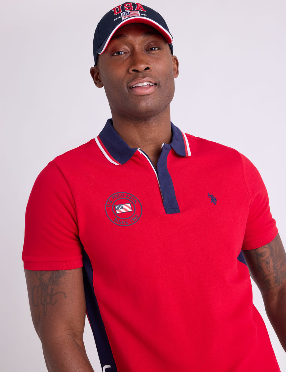 USA VERTICAL PATCH PIQUE POLO SHIRT WITH ZIP PLACKET– U.S. Polo Assn.