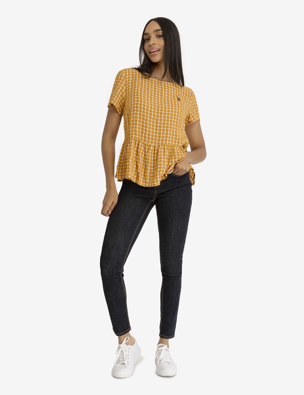 SHORT SLEEVE PEPLUM GRID TOP– U.S. Polo Assn.