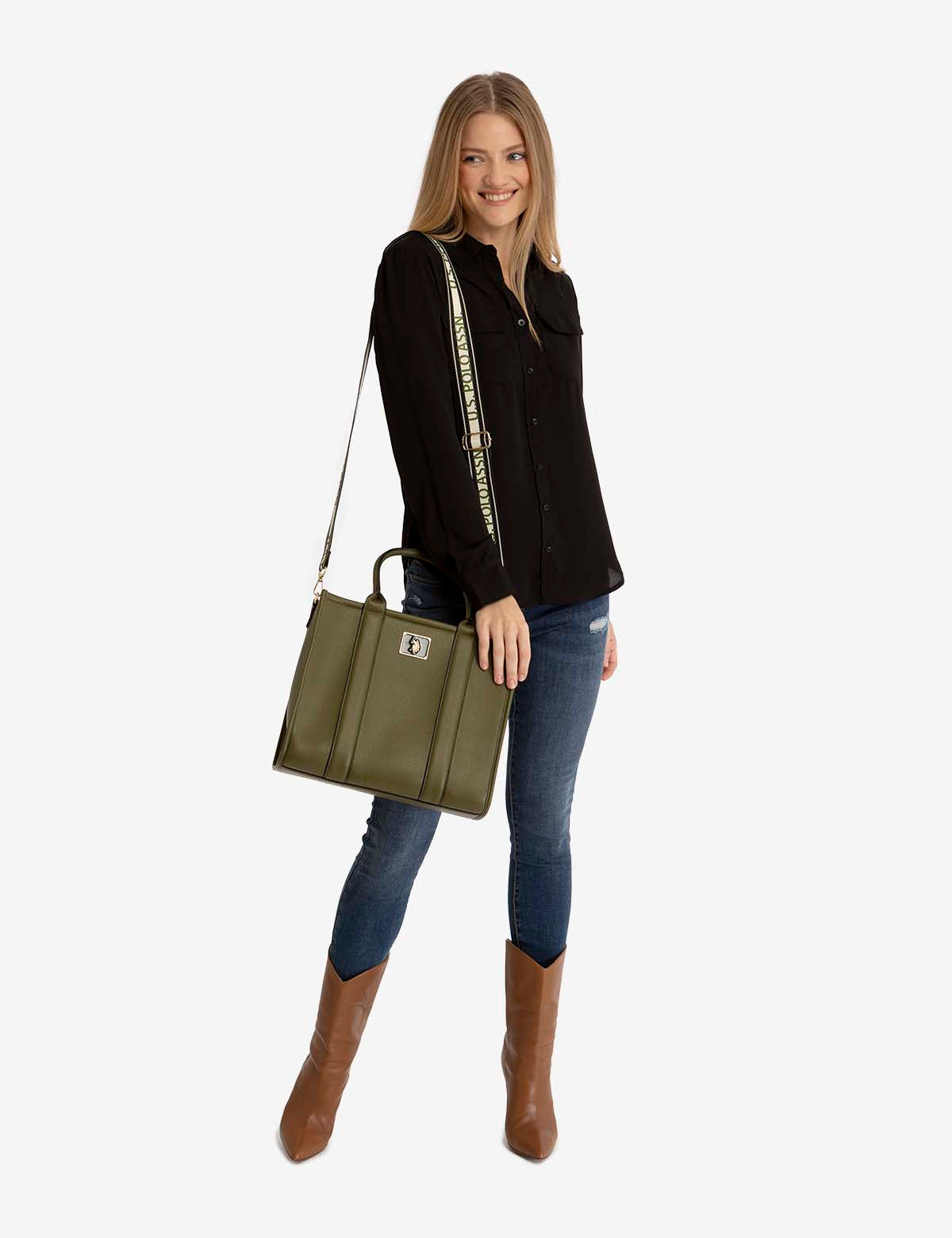 USPA BOX TOTE WITH CROSSBODY STRAP– U.S. Polo Assn.