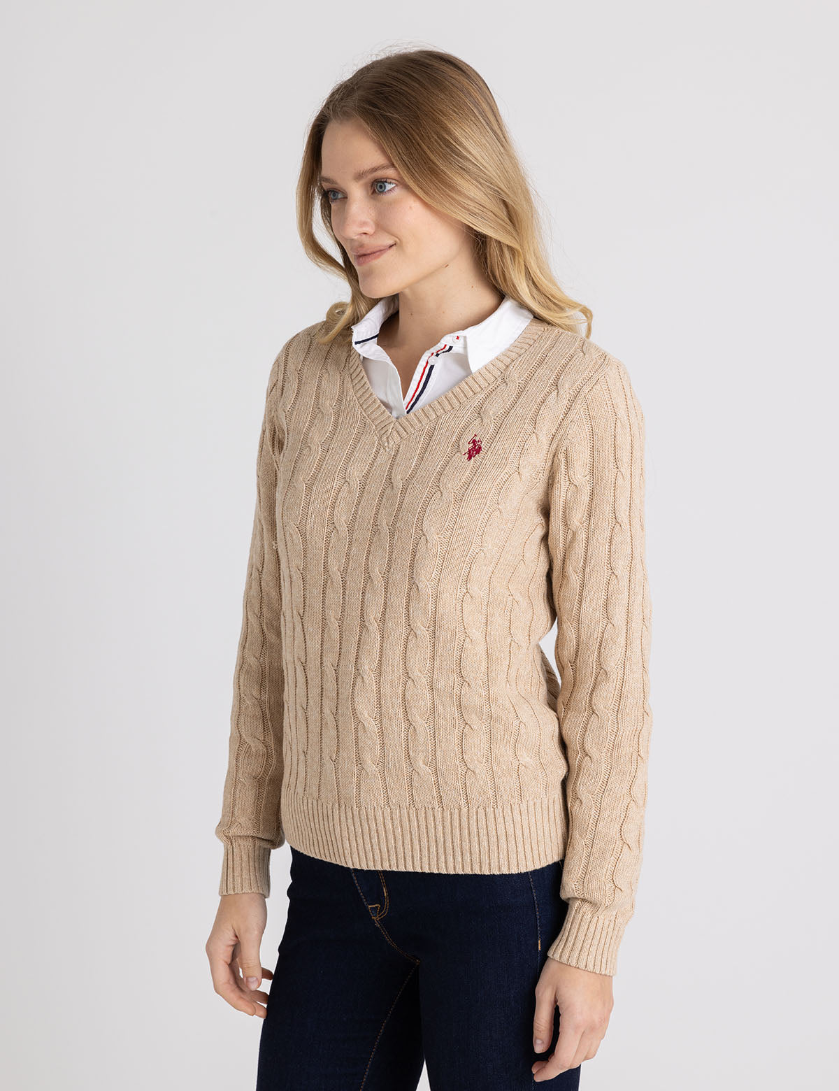 SOFT CABLE V-NECK SWEATER– U.S. Polo Assn.