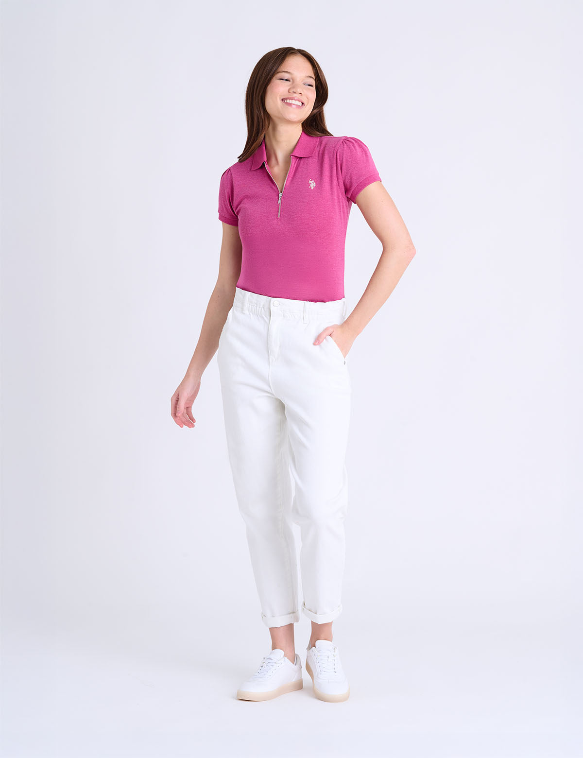 HALF ZIP PUFF SLEEVE HEATHER POLO SHIRT– U.S. Polo Assn.