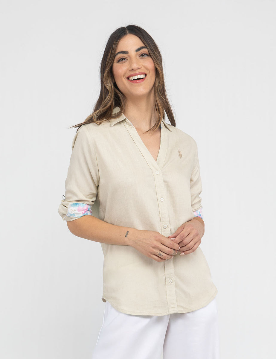 WATER FLORAL LINEN ROLL SLEEVE SHIRT– U.S. Polo Assn.