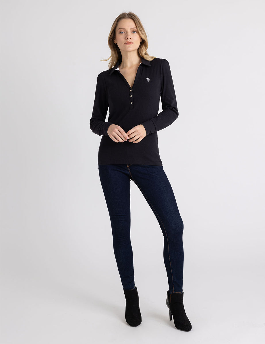 SPLIT NECK LONG SLEEVE RIB POLO SHIRT– U.S. Polo Assn.