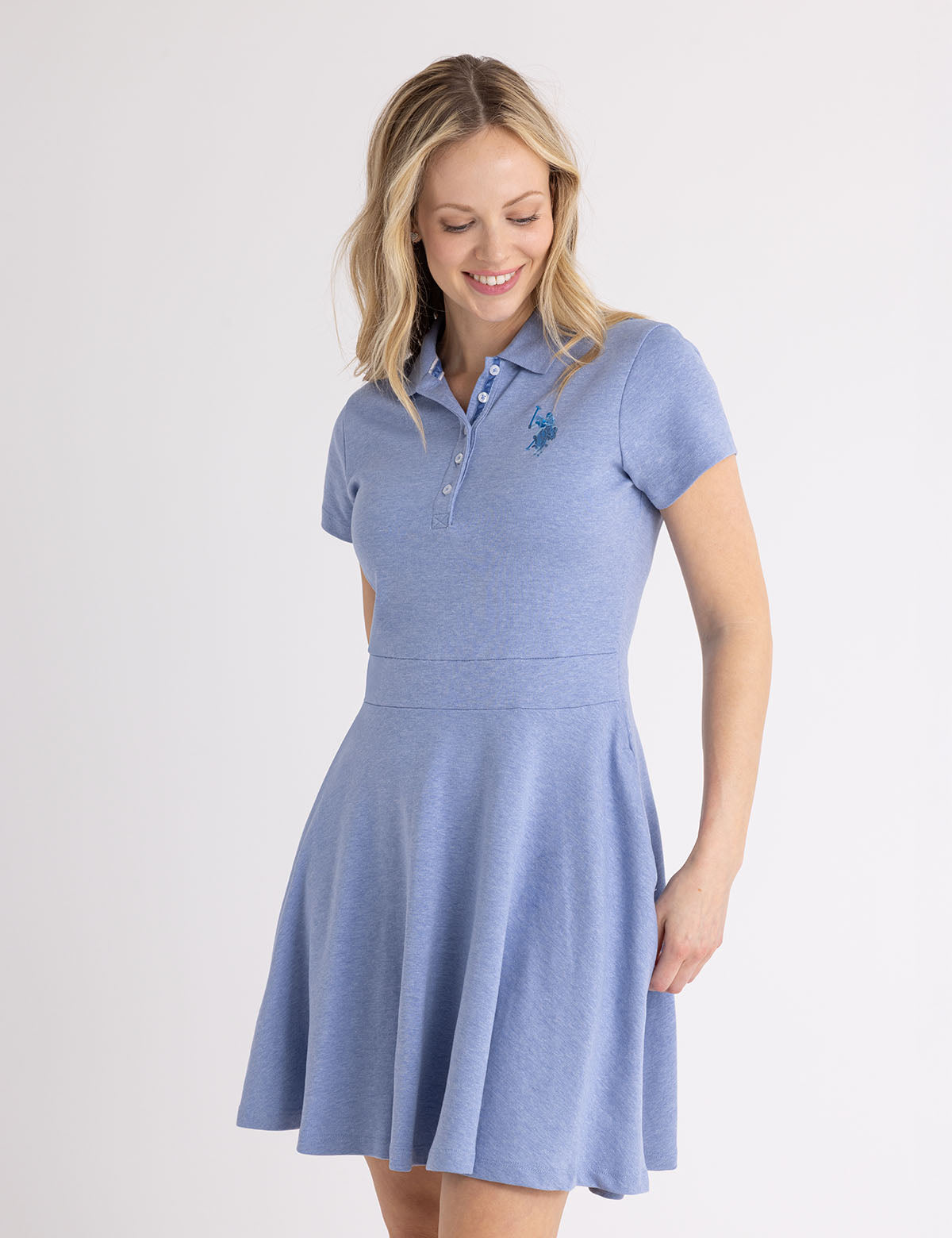 INTERLOCK HEATHER FIT AND FLARE POLO DRESS– U.S. Polo Assn.
