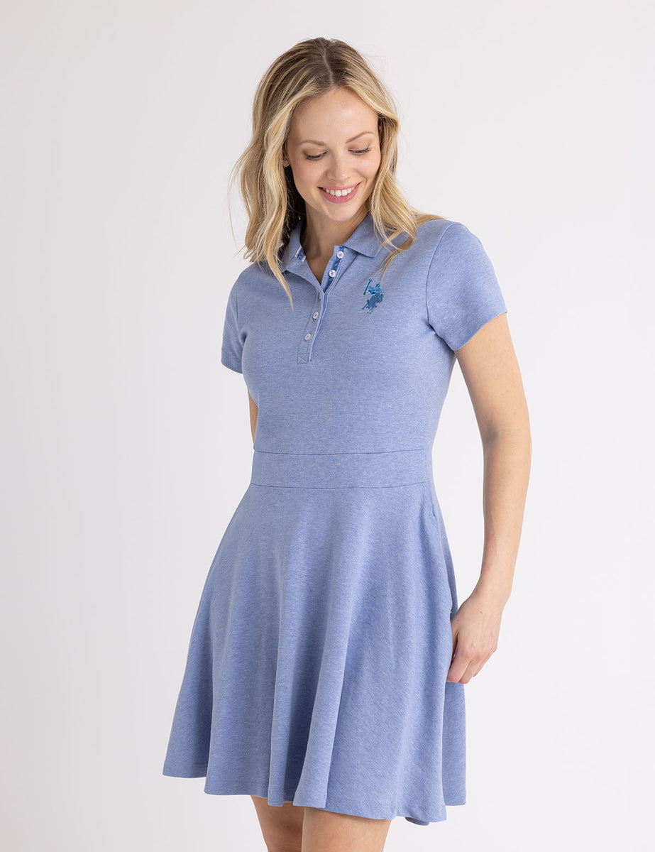 INTERLOCK HEATHER FIT AND FLARE POLO DRESS– U.S. Polo Assn.