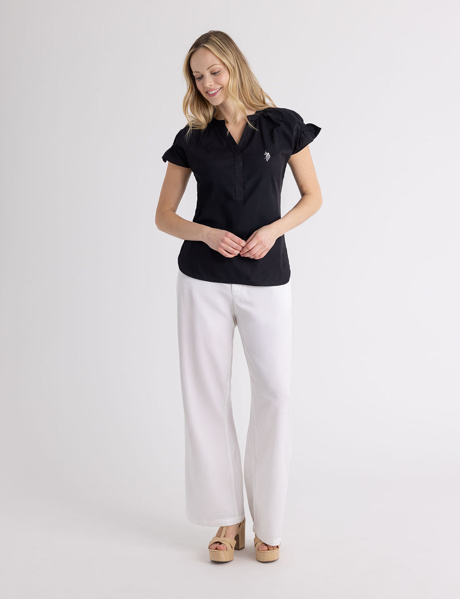 SPLIT NECK FLUTTER SLEEVE POPOVER TOP– U.S. Polo Assn.