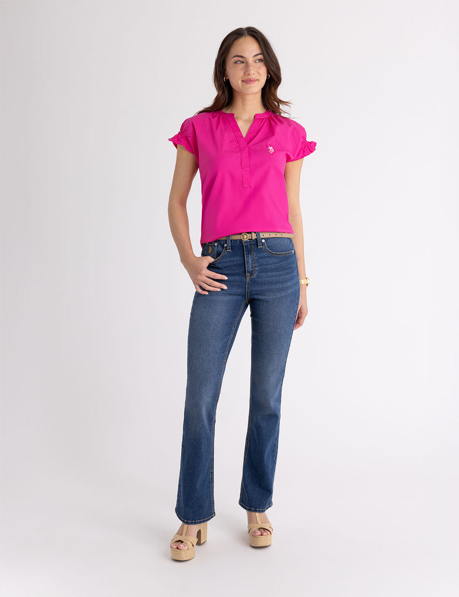 SPLIT NECK FLUTTER SLEEVE POPOVER TOP– U.S. Polo Assn.