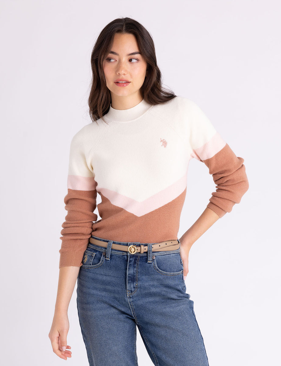 MOCK NECK COLORBLOCK CHEVRON SWEATER– U.S. Polo Assn.