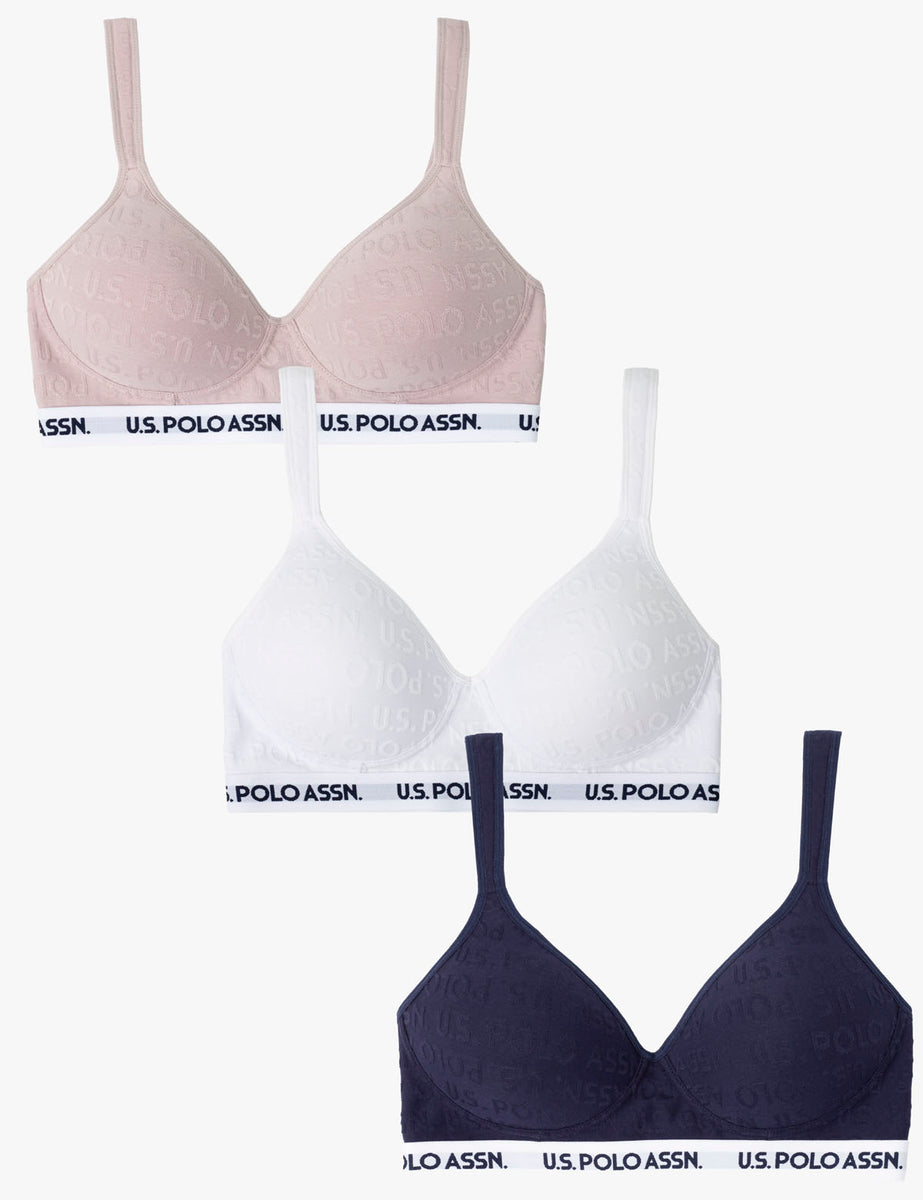 3PK ASSORTED JACQUARD BRANDED MOLDED CUP BRAS– U.S. Polo Assn.