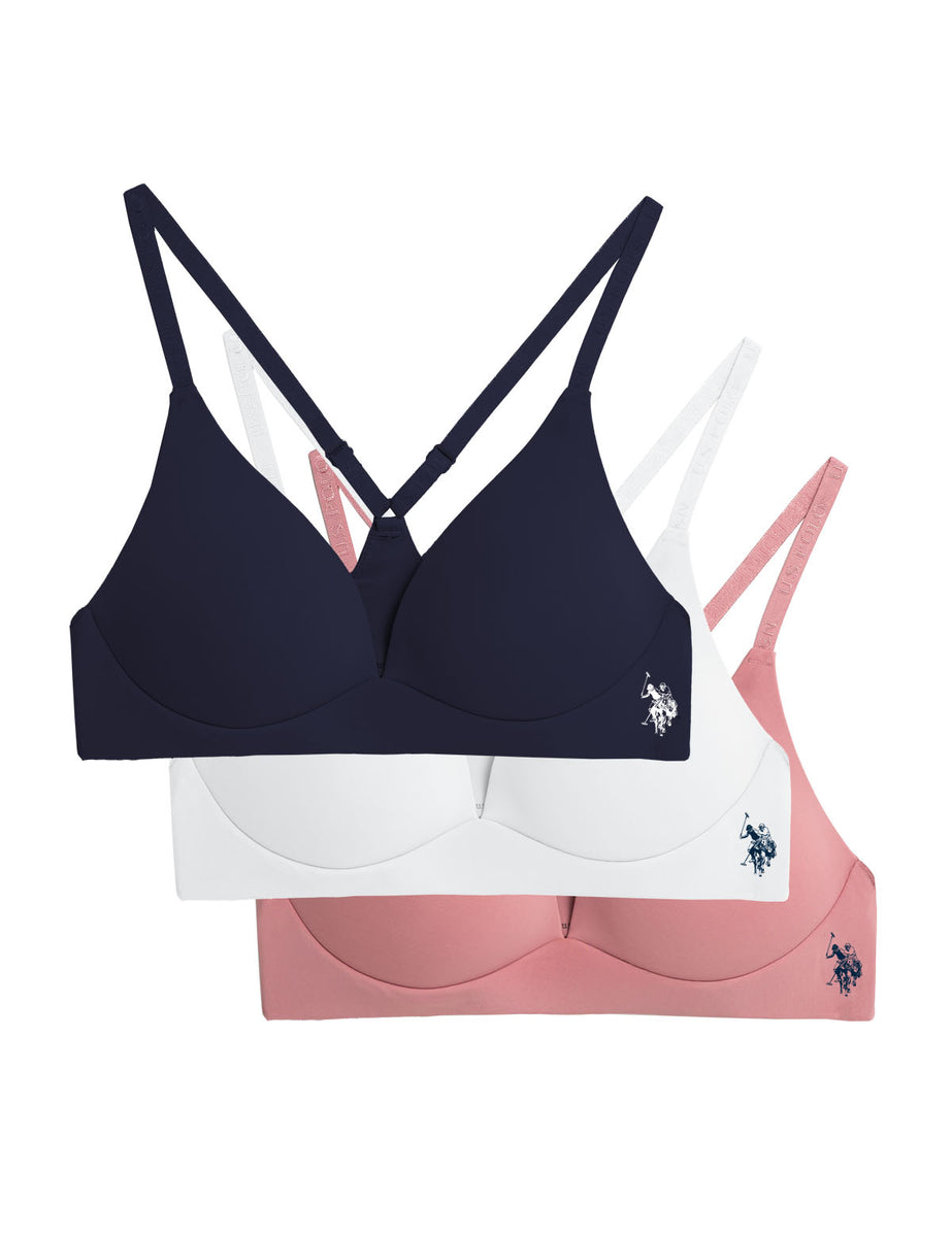 3PK ASSORTED WIRE FREE BRAS WITH ADJUSTABLE STRAPS– U.S. Polo Assn.