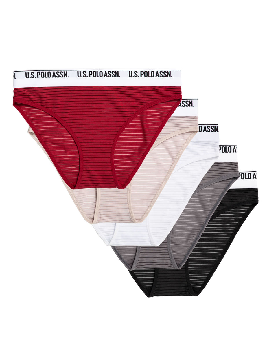 5PK BRANDED HIGH CUT MICROFIBER BIKINIS– U.S. Polo Assn.