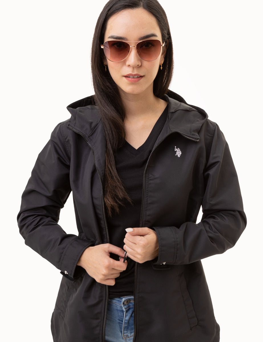 HOODED LONG SPLIT HEM RAINCOAT– U.S. Polo Assn.