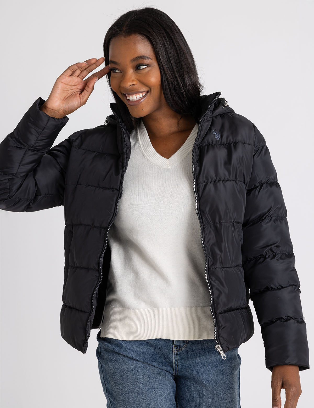 COZY HOODED CONTRAST PUFFER JACKET– U.S. Polo Assn.