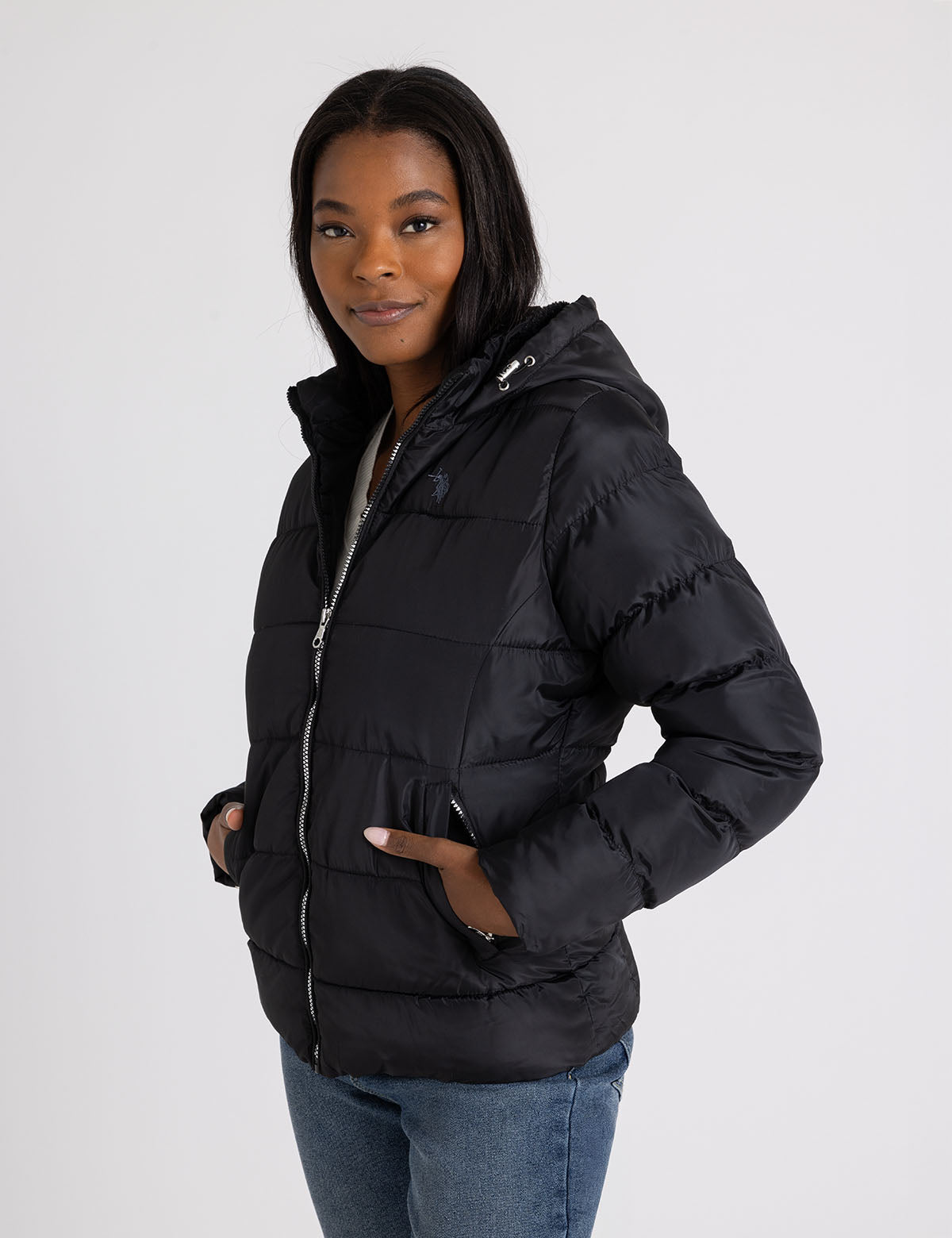 COZY HOODED CONTRAST PUFFER JACKET– U.S. Polo Assn.
