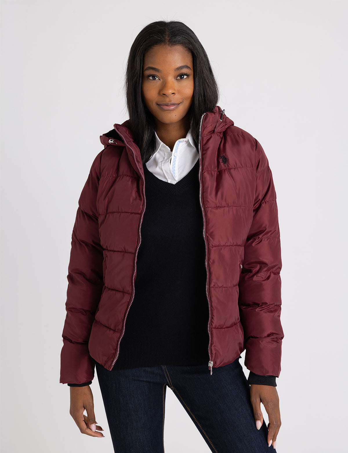 COZY HOODED CONTRAST PUFFER JACKET– U.S. Polo Assn.