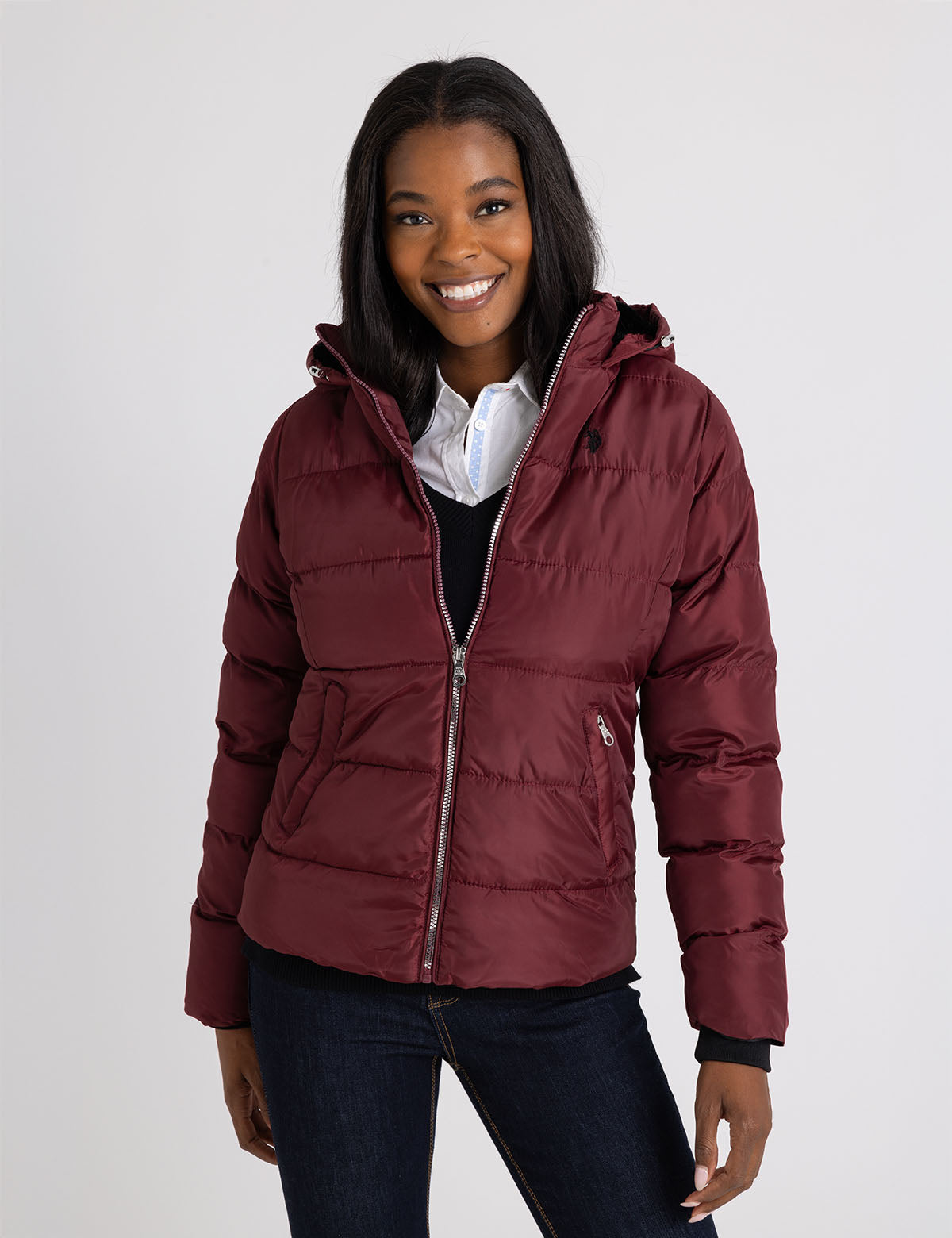 COZY HOODED CONTRAST PUFFER JACKET– U.S. Polo Assn.