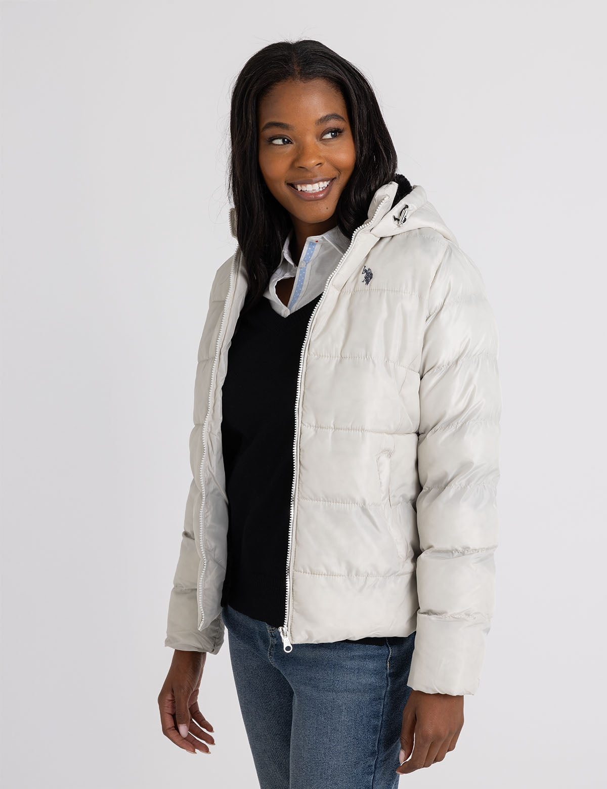 COZY HOODED CONTRAST PUFFER JACKET– U.S. Polo Assn.