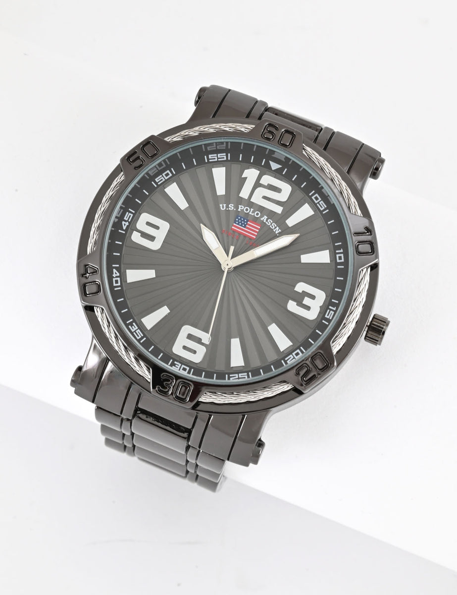 MEN'S BLACK BRACELET WATCH W ROPE BEZEL DETAIL– U.S. Polo Assn.