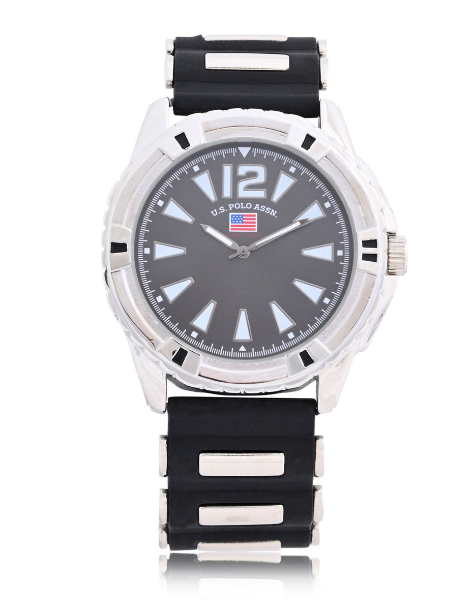 MEN'S SILVER AND BLACK ANALOG WATCH– U.S. Polo Assn.