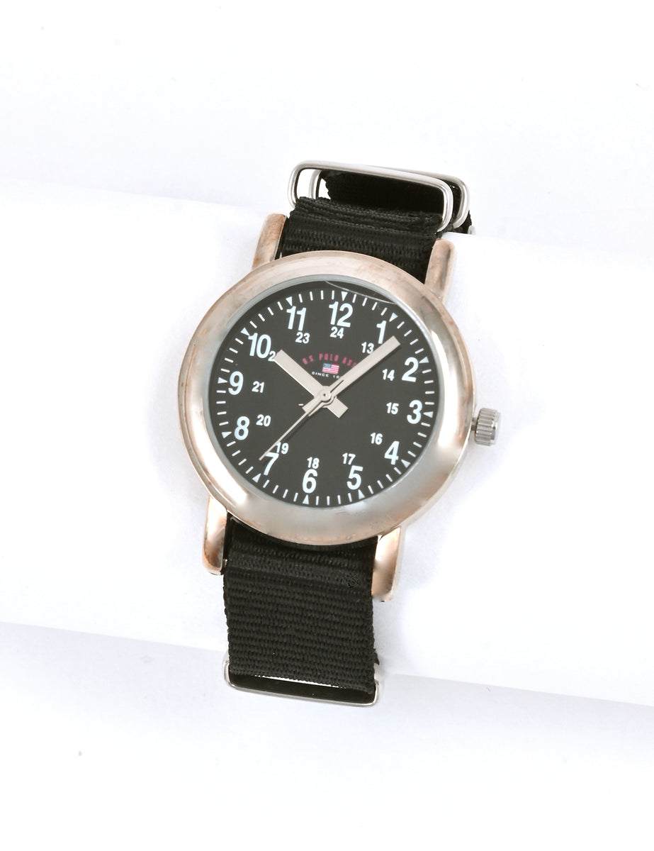USPA JUNIOR BLACK NYLON STRAP WATCH– U.S. Polo Assn.