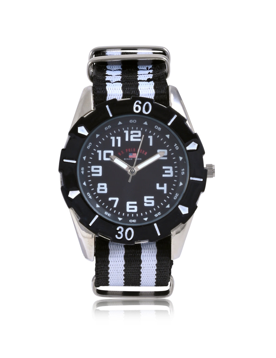 USPA JUNIOR SPORT BEZEL BLACK NYLON STRAP WATCH– U.S. Polo Assn.