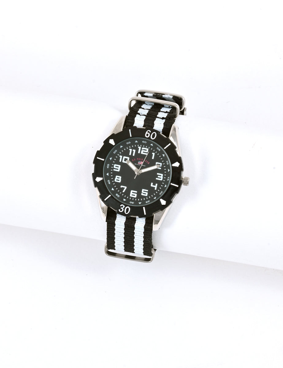 USPA JUNIOR SPORT BEZEL BLACK NYLON STRAP WATCH– U.S. Polo Assn.