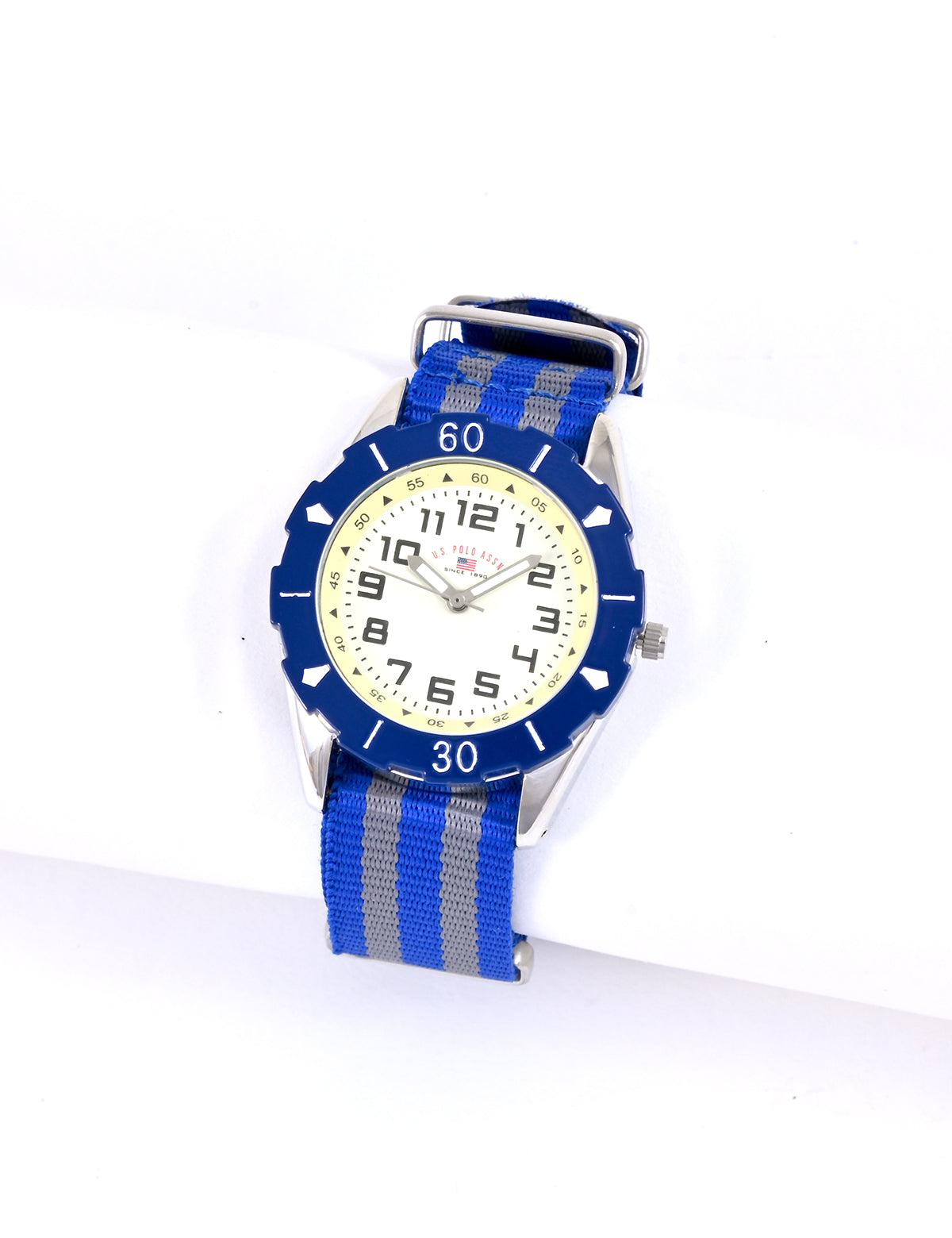 USPA JUNIOR BLUE AND GRAY NYLON STRAP WATCH– U.S. Polo Assn.