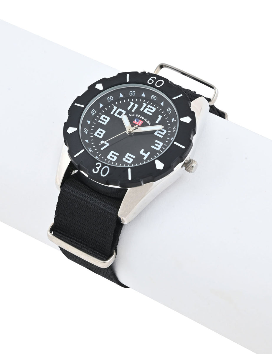 USPA JUNIOR BLACK NYLON STRAP WATCH– U.S. Polo Assn.