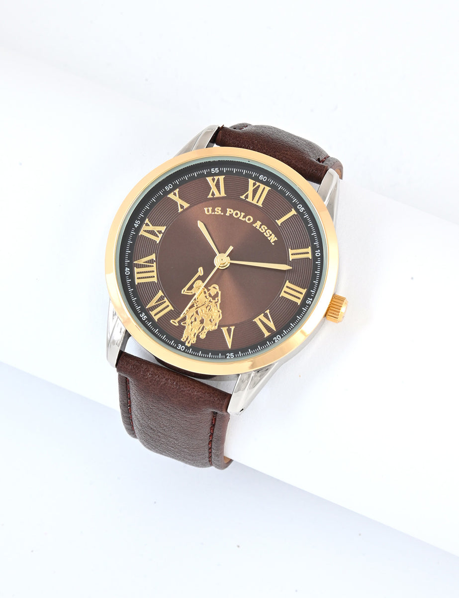 MENS BROWN STRAP WATCH AND BRACELETS SET– U.S. Polo Assn.