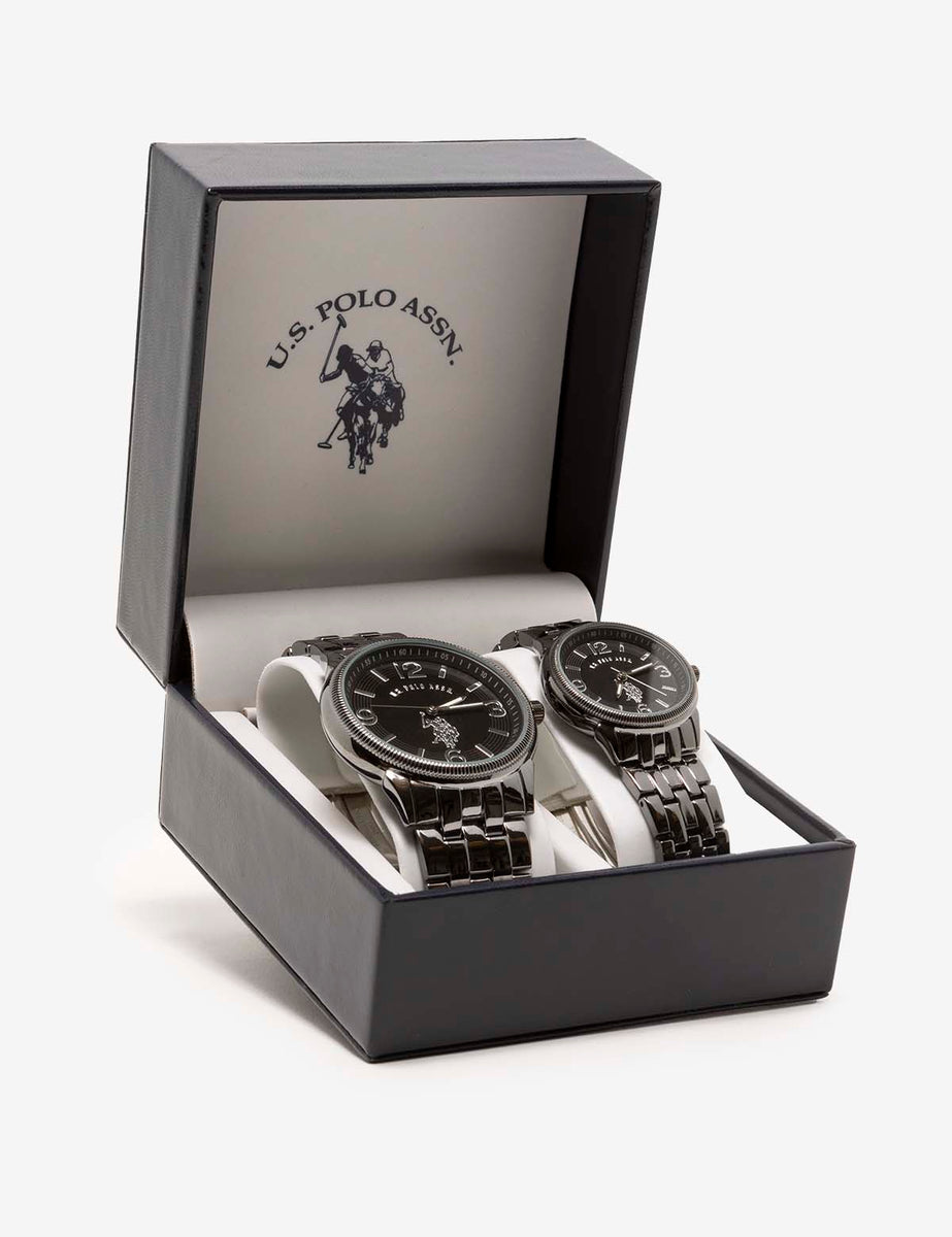 HIS AND HERS GUNMETAL WATCH SET– U.S. Polo Assn.