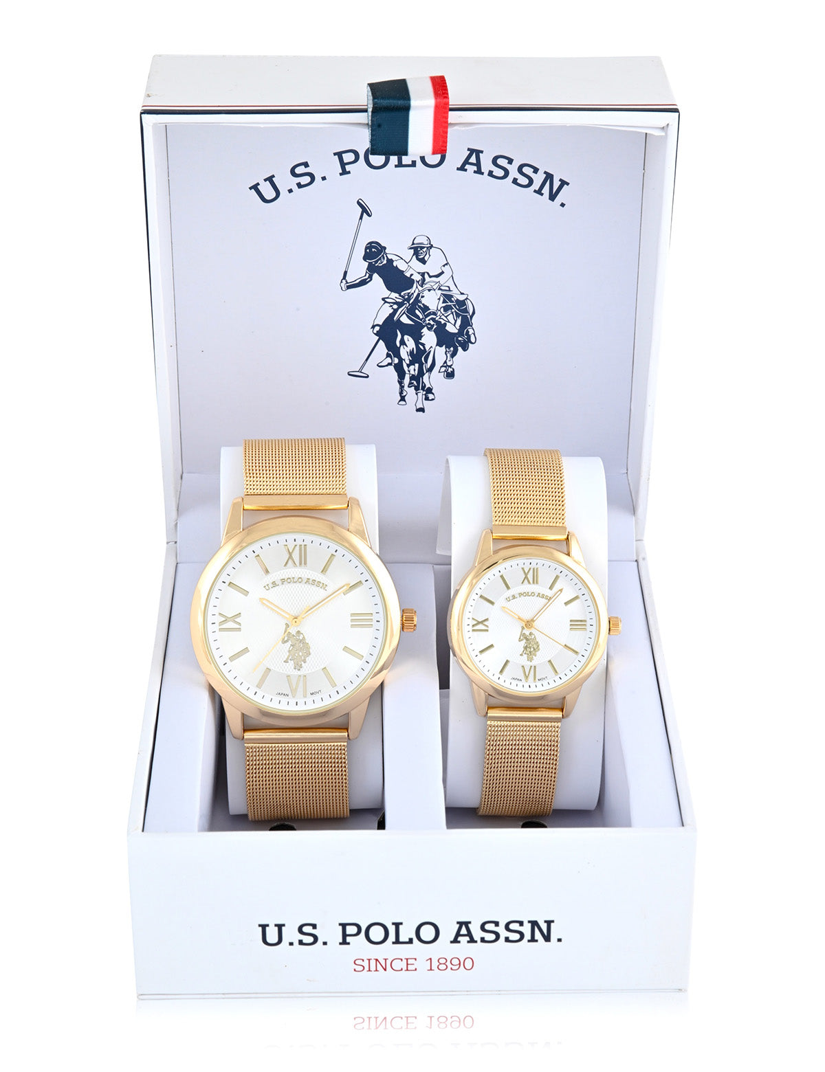 HIS AND HERS GOLD MESH STRAP WATCH SET– U.S. Polo Assn.