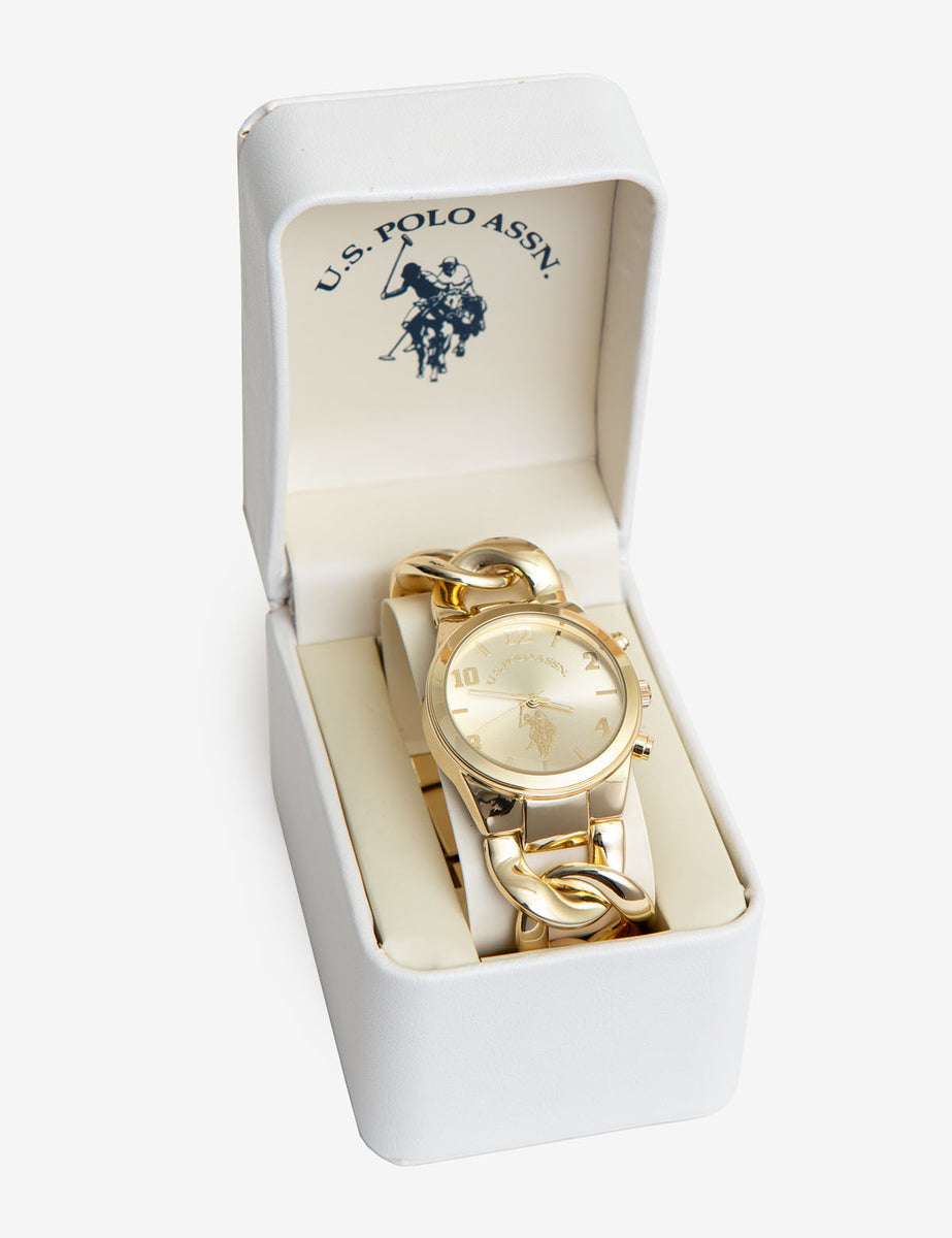 LADIES GOLD LARGE CHAIN BRACELET WATCH– U.S. Polo Assn.
