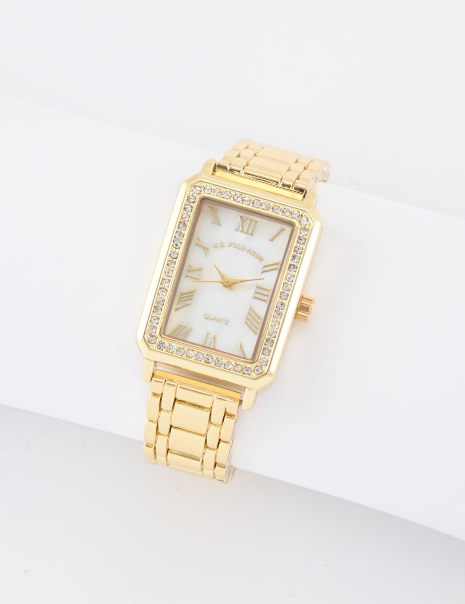 LADIES GOLD SQUARE FACE LINK WATCH– U.S. Polo Assn.