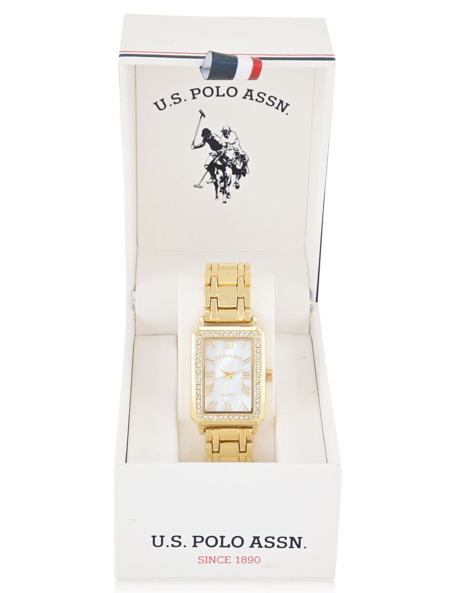 LADIES GOLD SQUARE FACE LINK WATCH– U.S. Polo Assn.