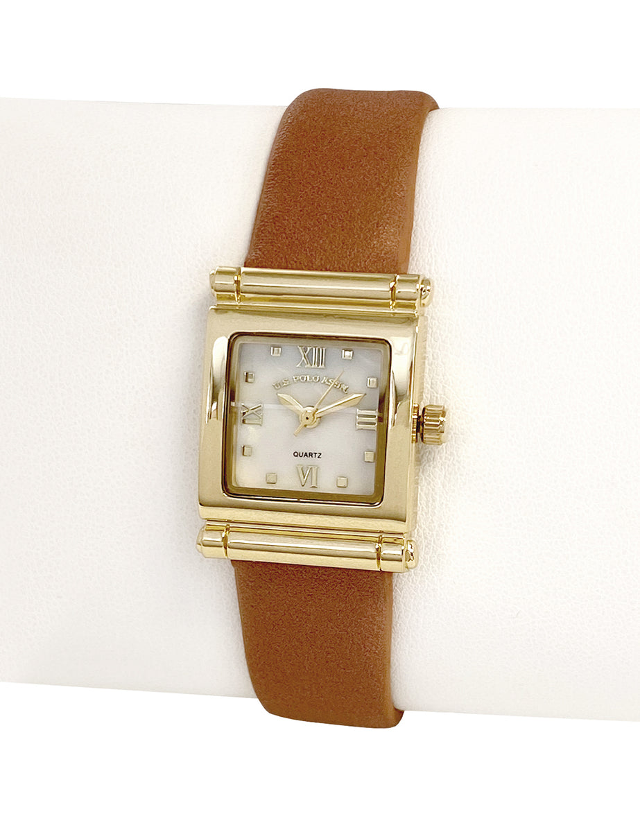 LADIES BROWN STRAP SQUARE FACE WATCH– U.S. Polo Assn.
