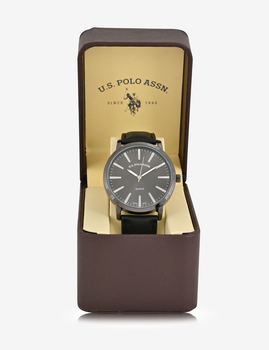 MEN'S BLACK STRAP GUNMETAL DIAL ANALOG WATCH– U.S. Polo Assn.
