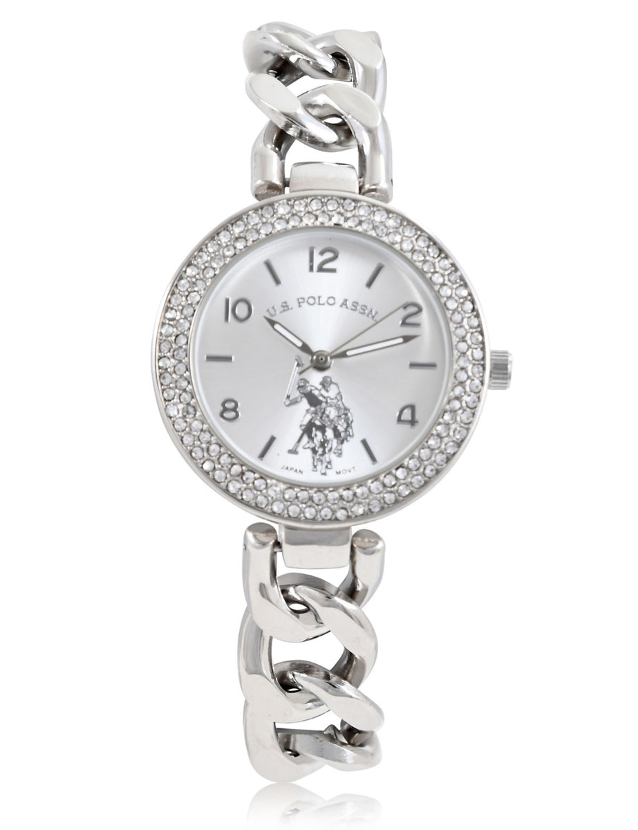 LADIES SILVER CHAIN WATCH AND BRACELET SET– U.S. Polo Assn.