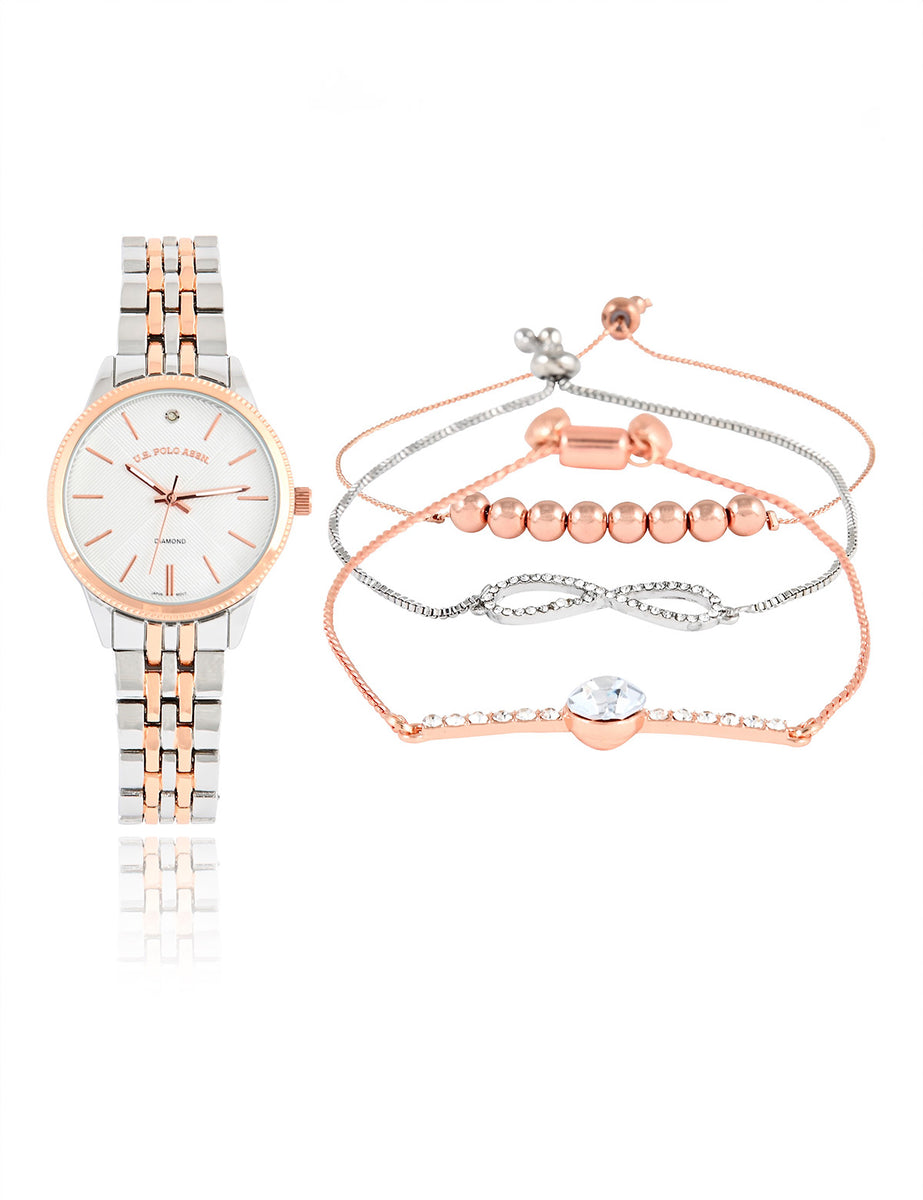 LADIES TWO TONE WATCH AND BRACELETS SET– U.S. Polo Assn.