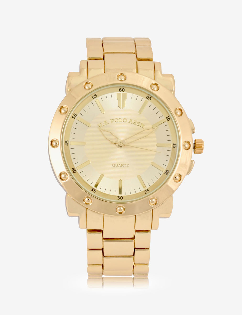 MENS LARGE GOLDTONE ANALOG BRACELET WATCH– U.S. Polo Assn.