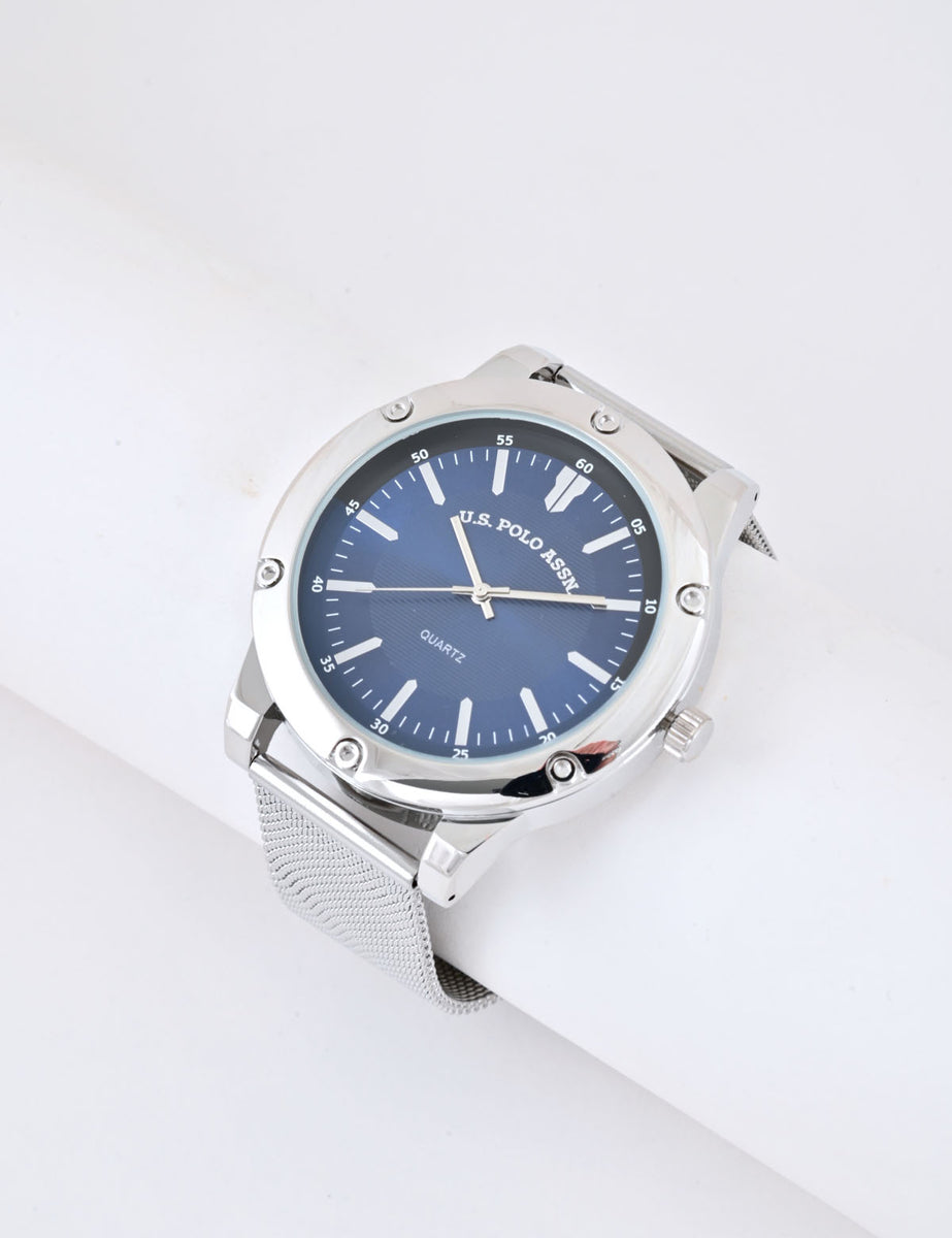 MEN'S MESH BRACELET AND BLUE DIAL ANALOG WATCH– U.S. Polo Assn.
