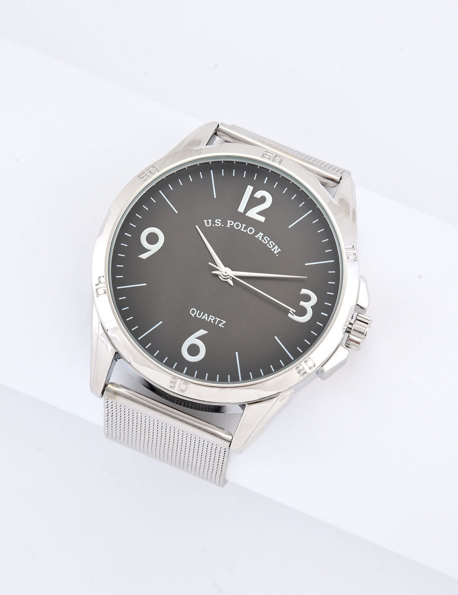MENS SILVER MESH STRAP WATCH– U.S. Polo Assn.